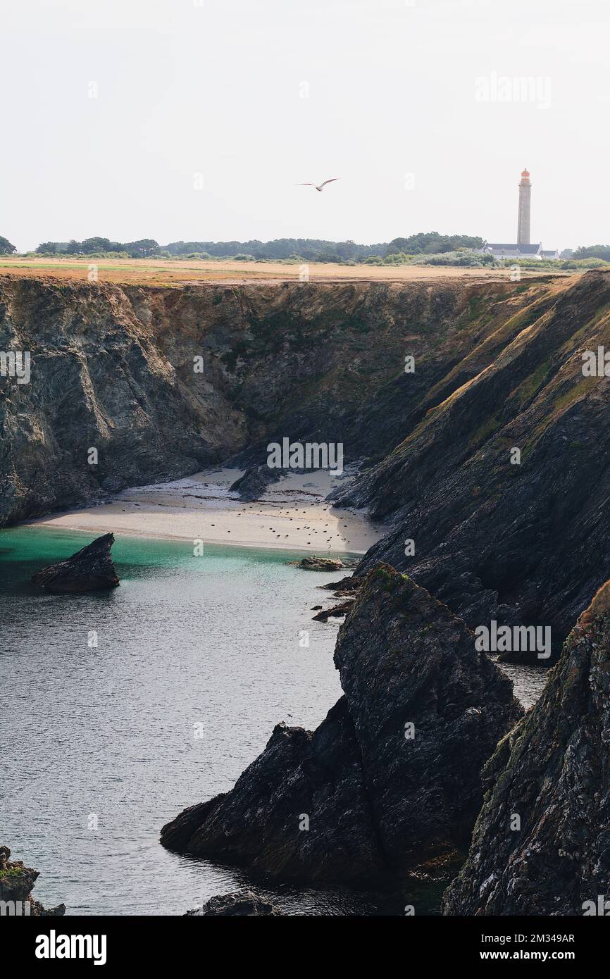 The Goulphar lighthouse of the famous Belle Ile en Mer island in France ...