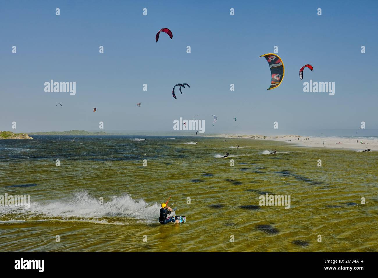 Kite surfers taking advantage of a very windy day on the Klein River ...