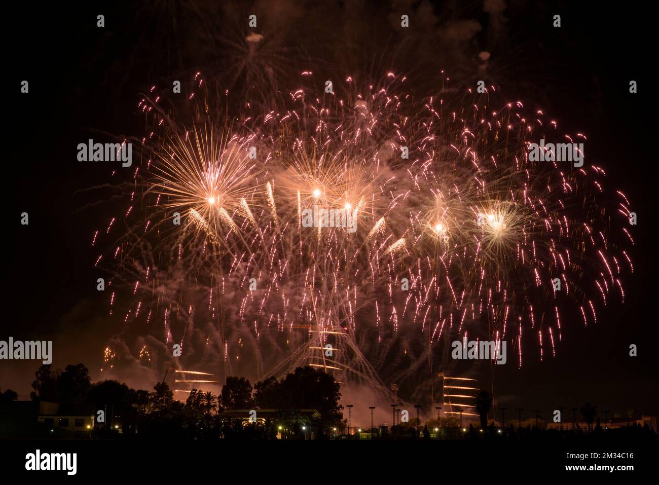 A scenic shot of the bright fireworks against the dark night sky Stock ...
