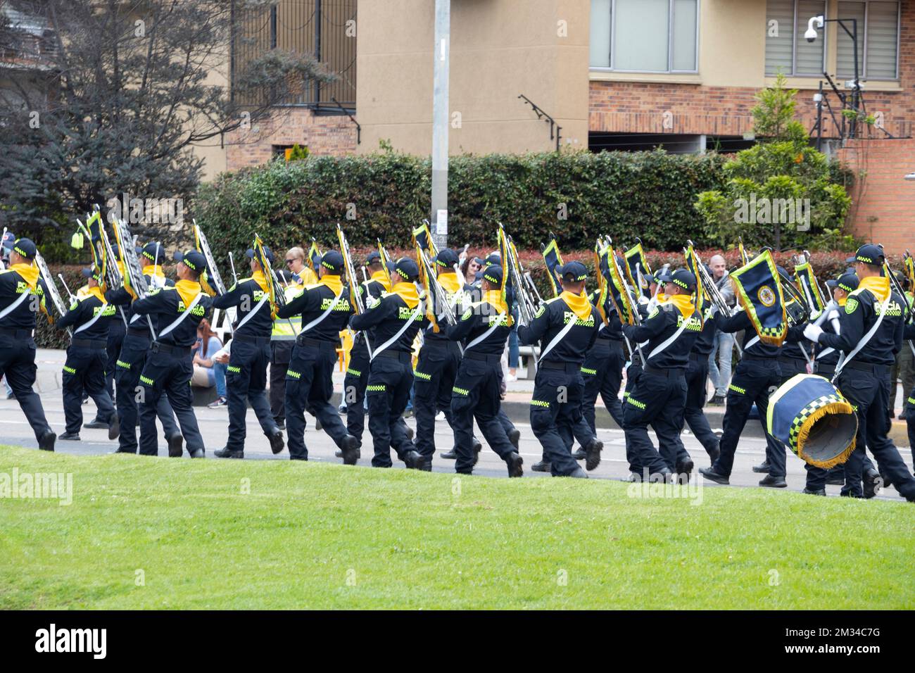 Police marching band playing during independence day parade Stock Photo ...