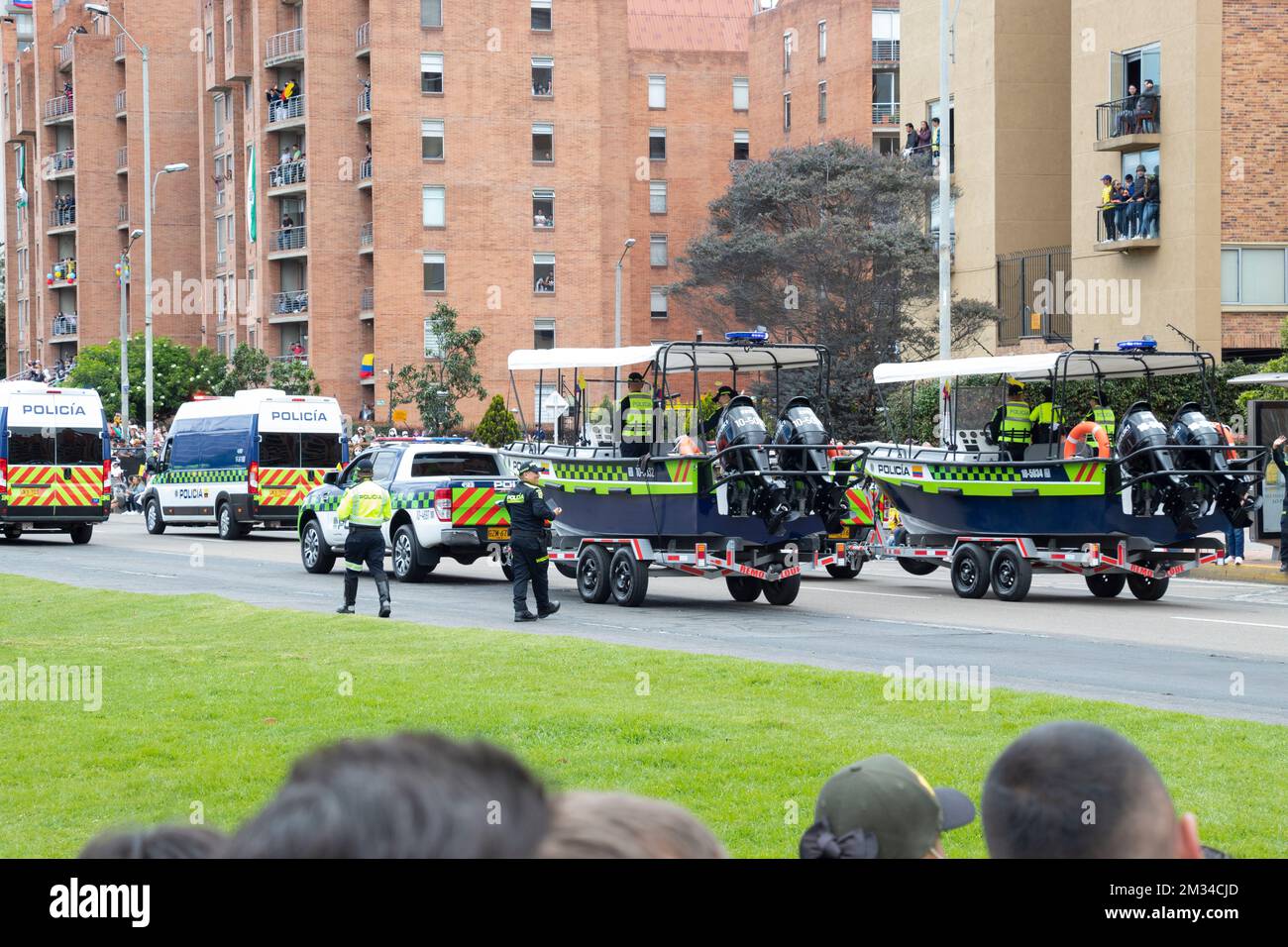Police vehicles including boats during independence day parade Stock ...