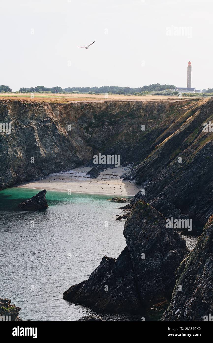 The Goulphar lighthouse of the famous Belle Ile en Mer island in France ...