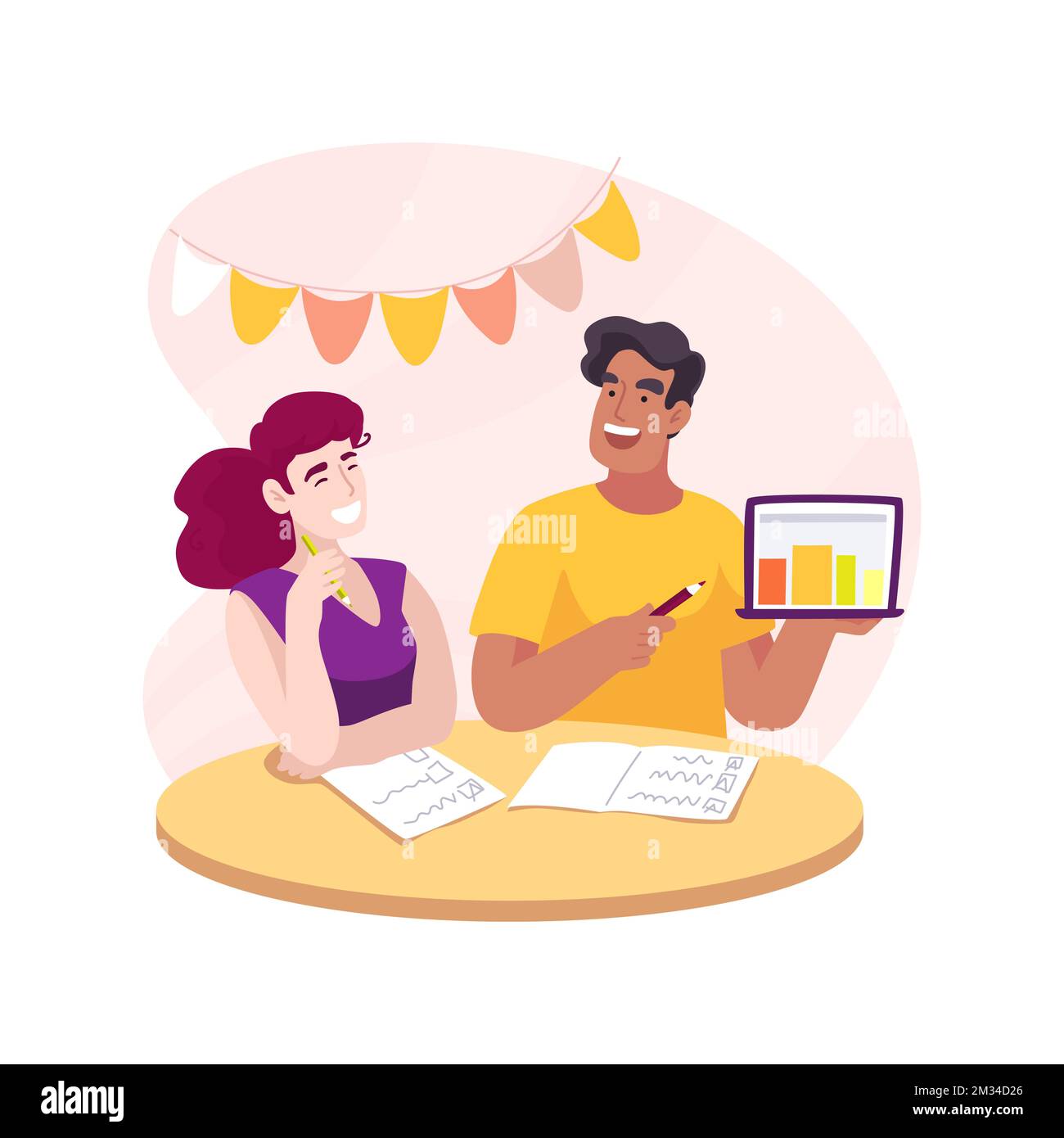 Same-age peer tutoring isolated cartoon vector illustration Stock ...