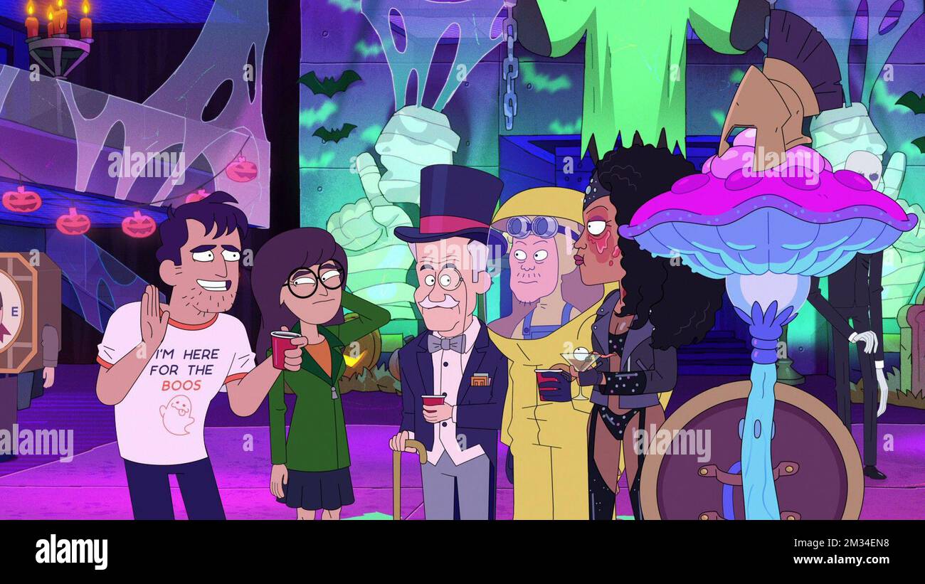 INSIDE JOB, from left: Ron Staedtler (voice: Adam Scott), Reagan Ridley ...