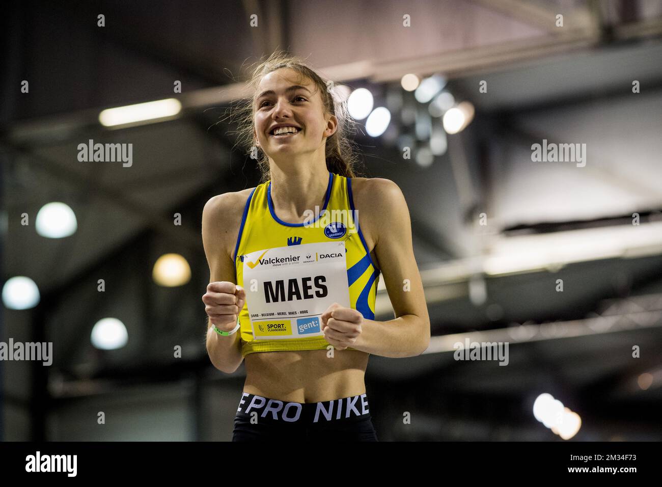 Merel Maes reacts during the IFAM Indoor, IAAF Indoor Tour Bronze Athletics Meeting, Saturday 13 ...