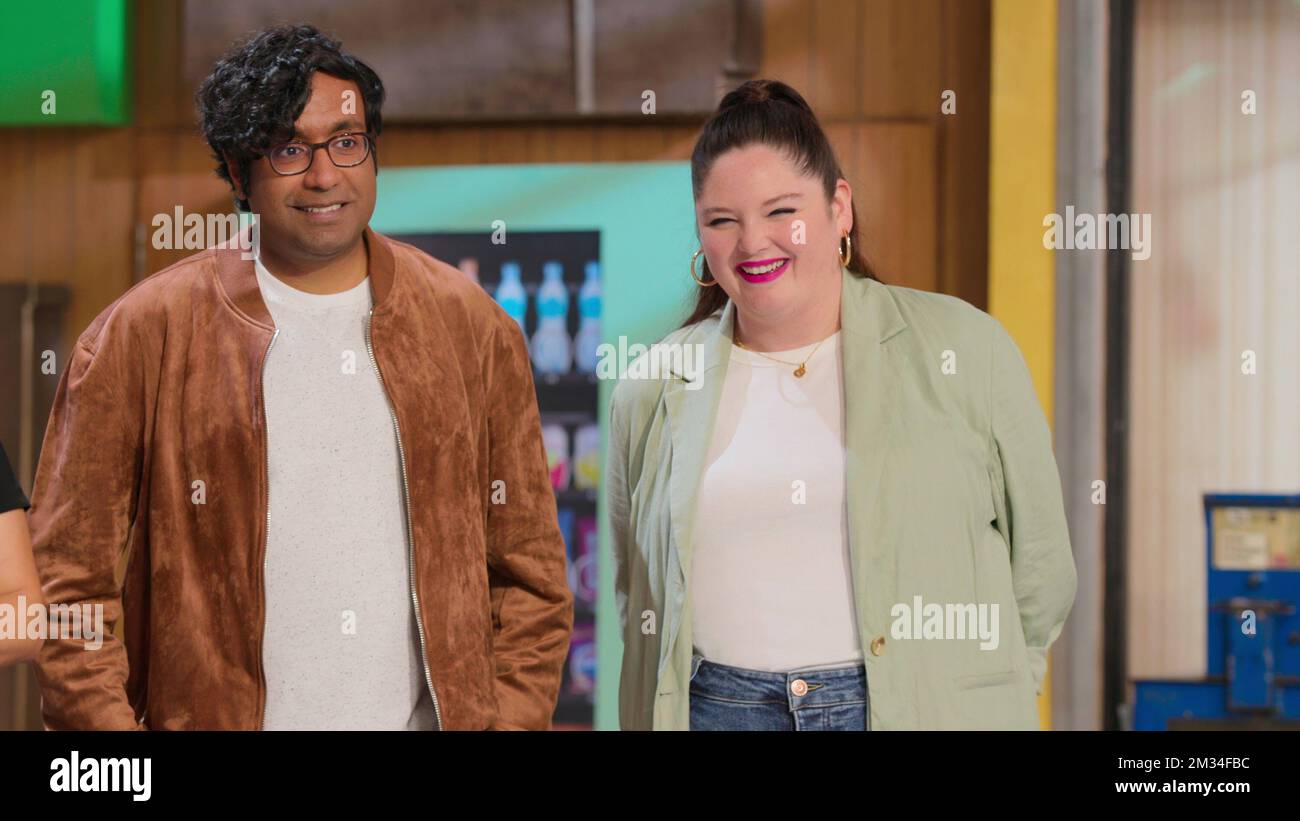 SNACK VS. CHEF, from left: hosts Hari Kondabolu, Megan Stalter, (Season ...