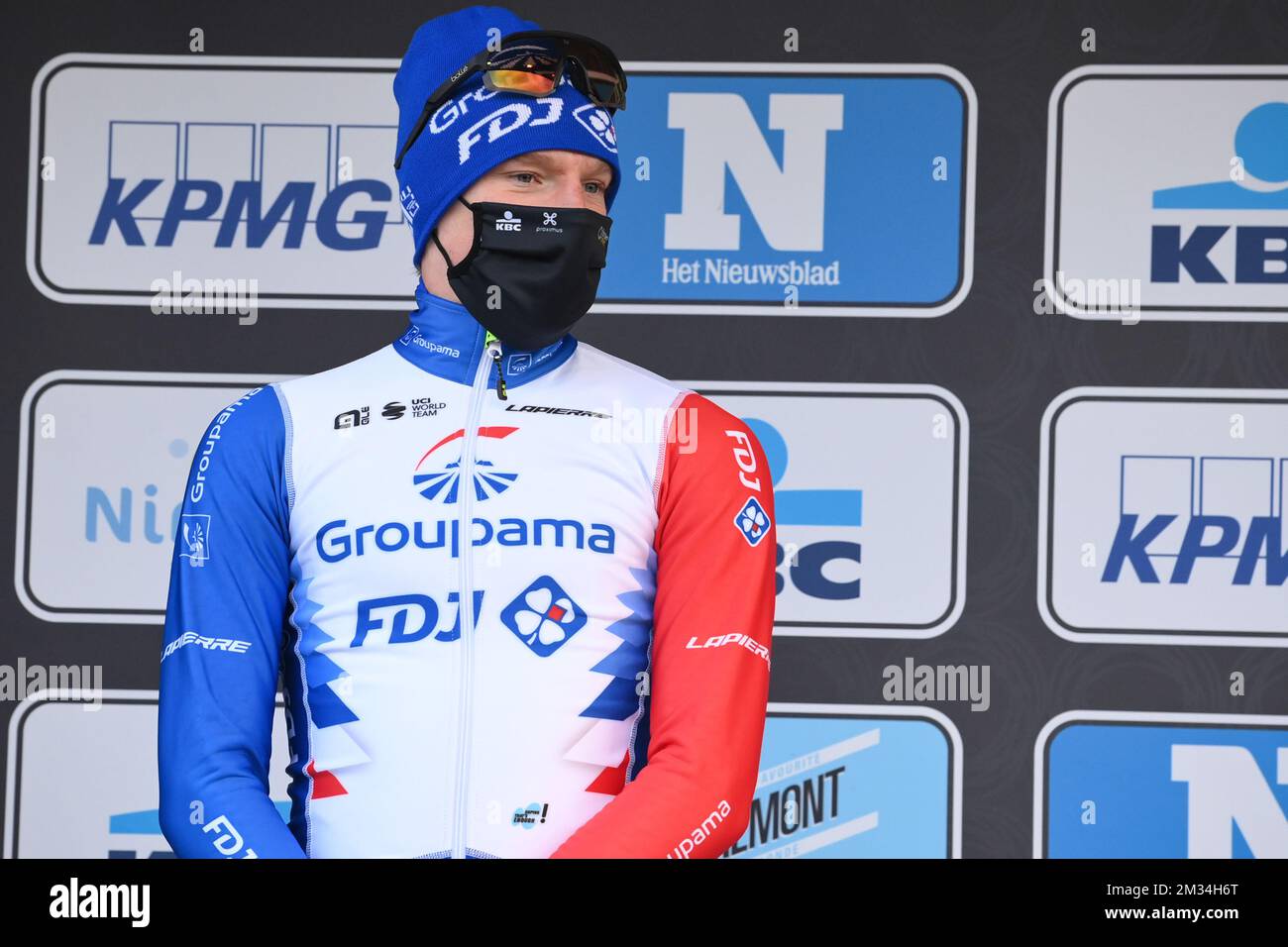 British Jake Stewart of Groupama-FDJ pictured on the podium after the ...