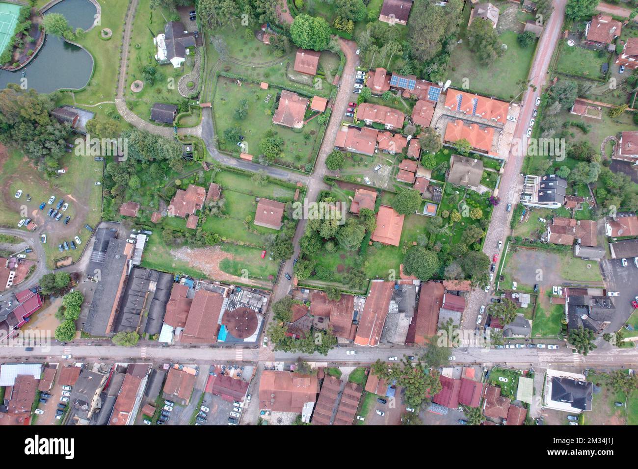 An aerial shot over the buildings in the Monte Verde site in Chile ...