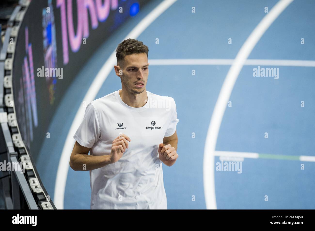 Belgian Dylan Borlee pictured in action during a training ahead of the ...