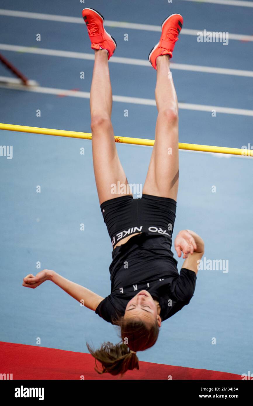 Merel Maes pictured in action during a training ahead of the European ...