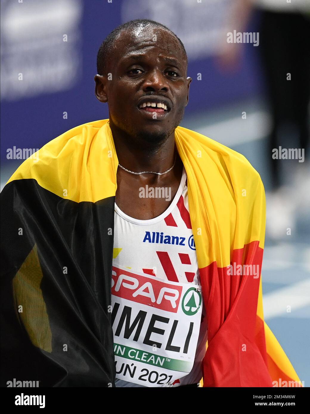 Belgian Isaac Kimeli celebrates after the men 3000m final at the ...