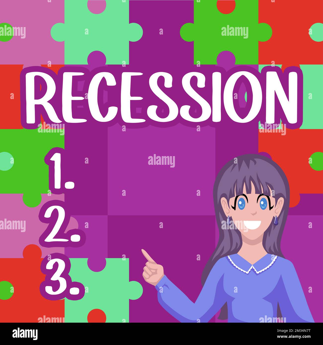 Text caption presenting Recession. Business idea the process of progressive decrease in growing ...