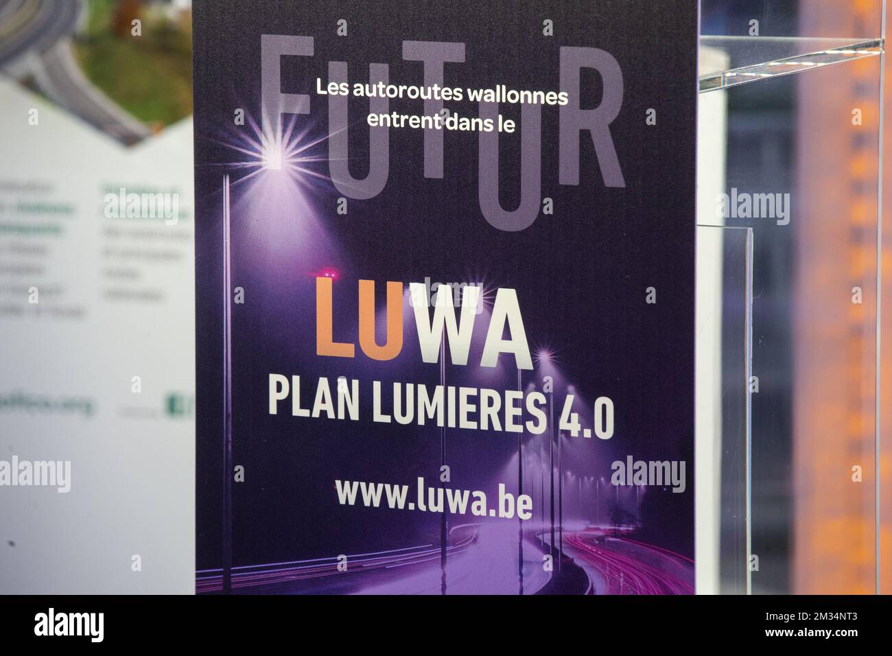 Illustration picture shows the logo of LUWA during a demonstration of ...