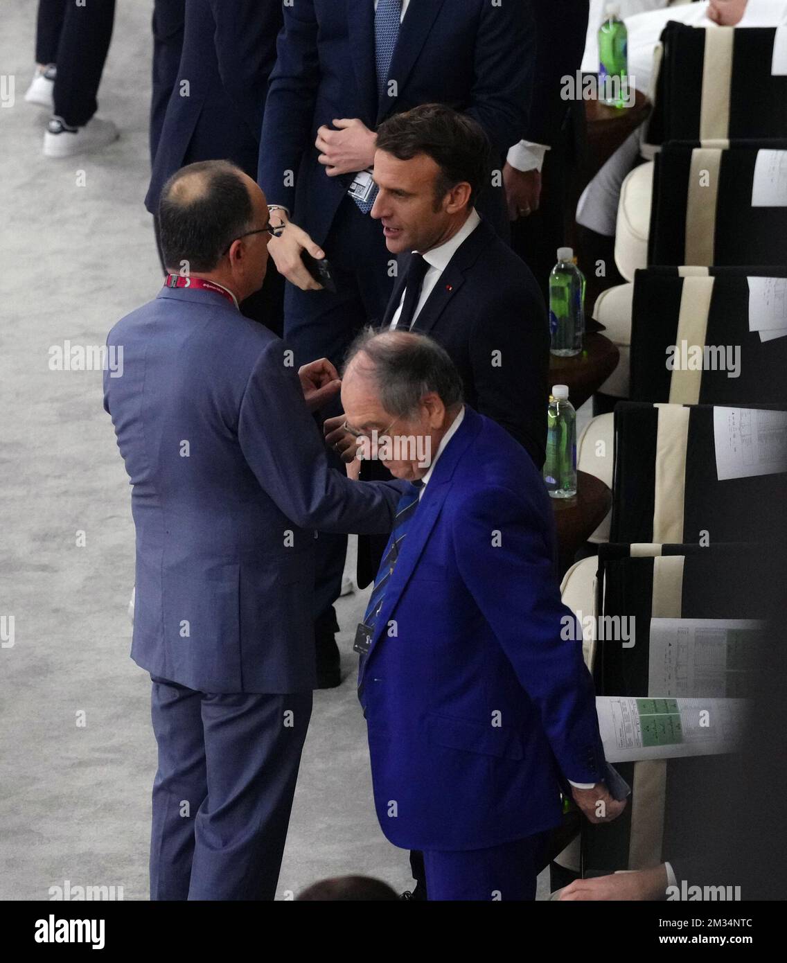 France President, Emmanuel Macron (centre) ahead of the FIFA World Cup ...