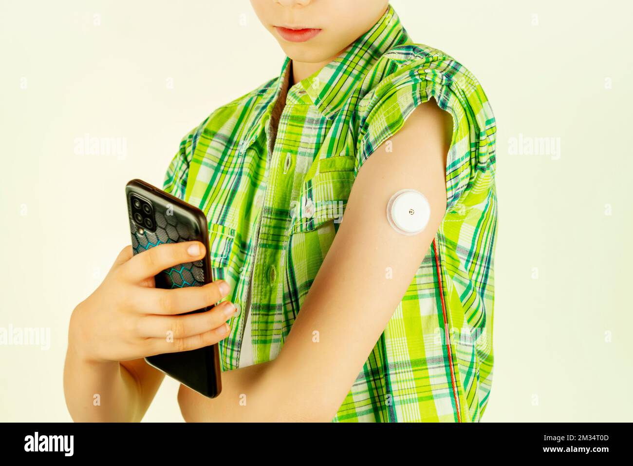 Diabetes treatment. Diabetic patient control. Teenager boy checking ...