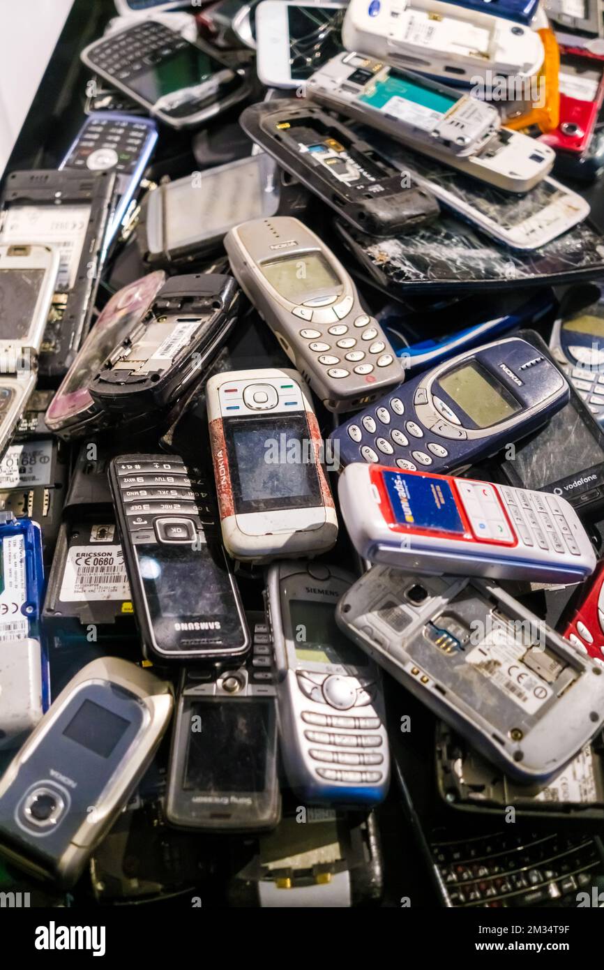 Valencia, Spain - December 10, 2022: Pile with many old and obsolete ...