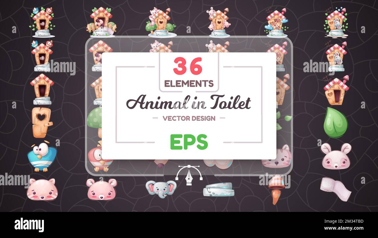 Set cartoon character adorable elements, pretty animal idea for print t ...