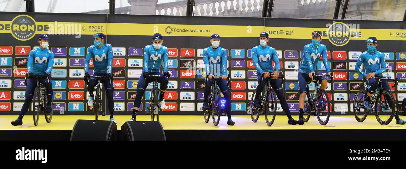 Movistar Team riders pictured before the start of the 105th edition of ...