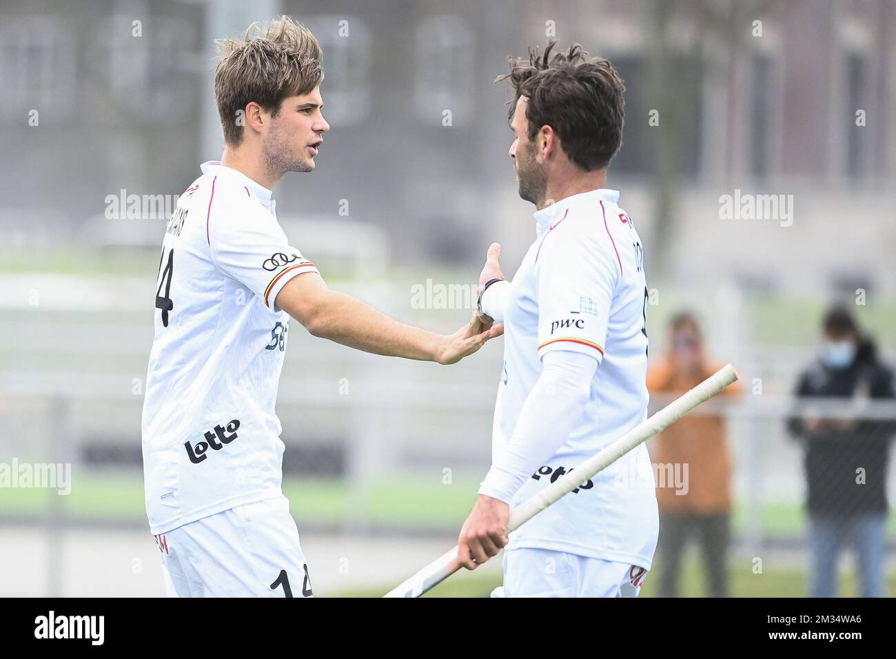 Belgium's Augustin Meurmans celebrates during a friendly hockey game ...