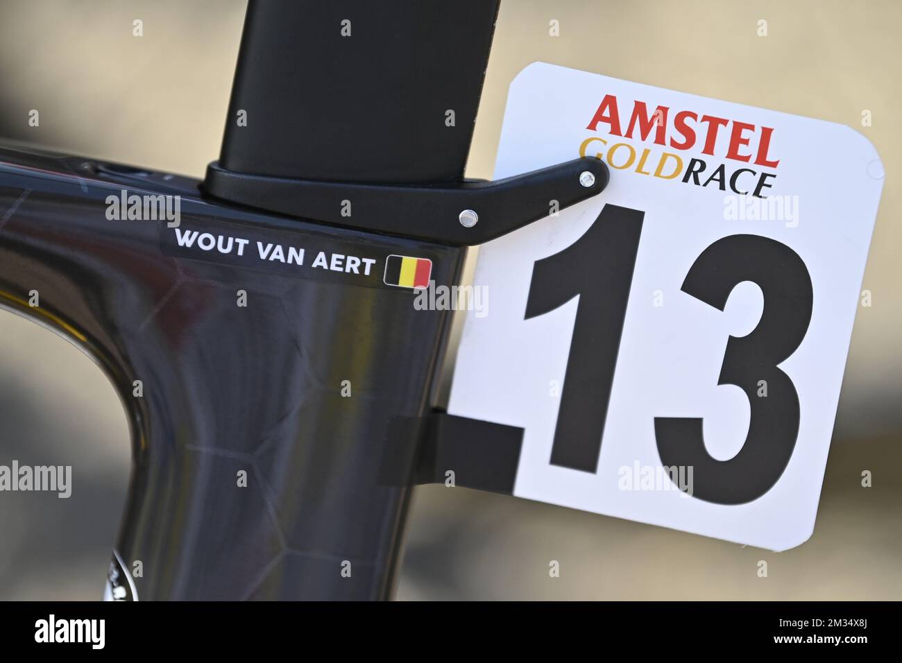 Illustration picture shows the bike racing number 13 of Belgian Wout ...