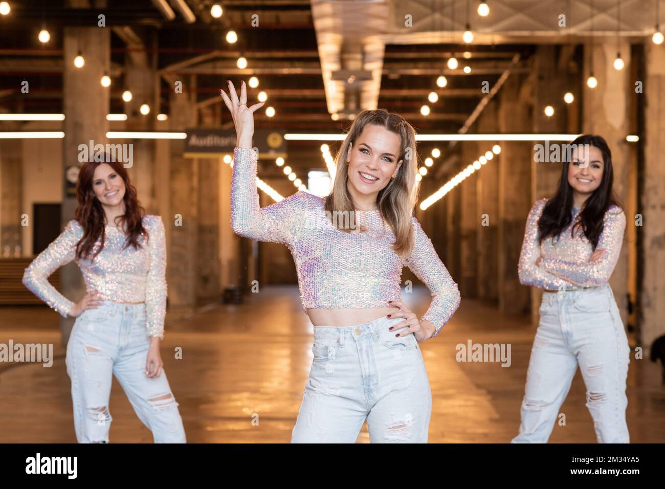 Hanne of K3, Klaasje of K3 and Marthe of K3 pose for the photographer ...