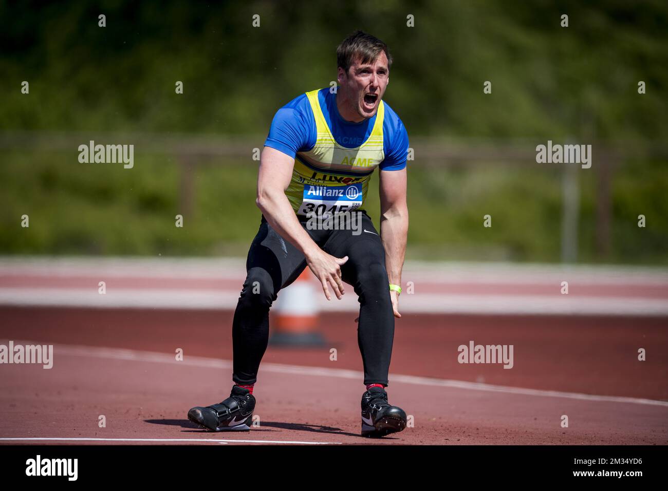 Timothy Herman pictured in action during javelin throw event at a micro ...