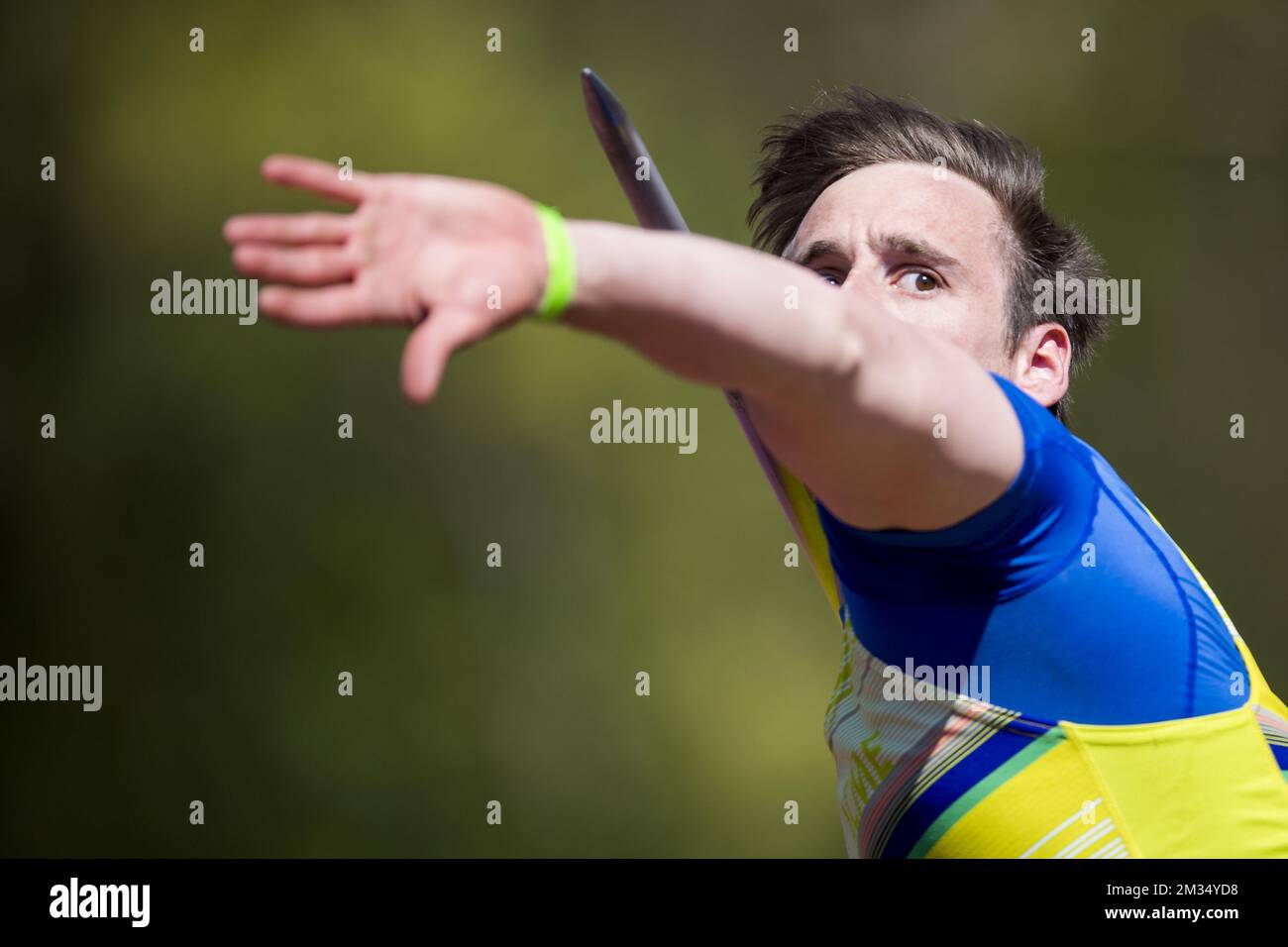 Timothy Herman pictured in action during javelin throw event at a micro ...