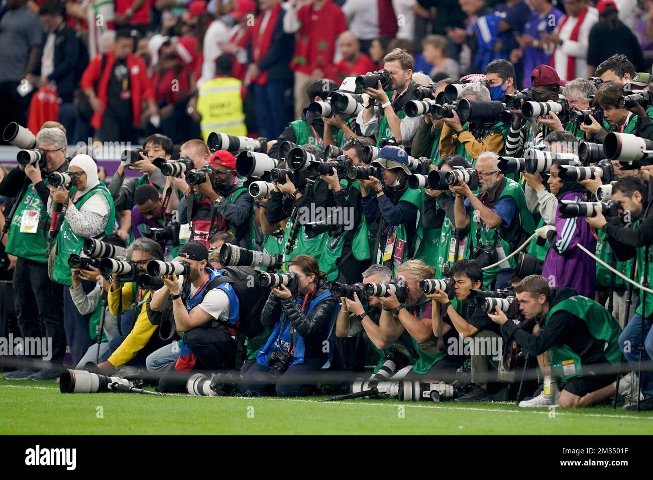 Photographers congregate pitch side ahead of the FIFA World Cup Semi ...