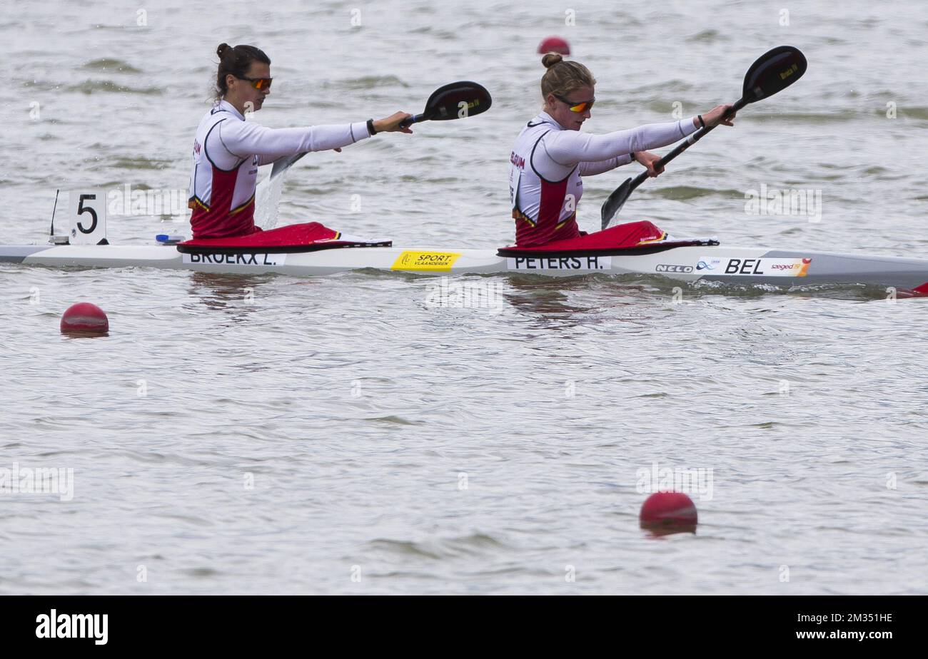 Belgian kayakers Lize Broekx and Hermien Peters pictured in action ...