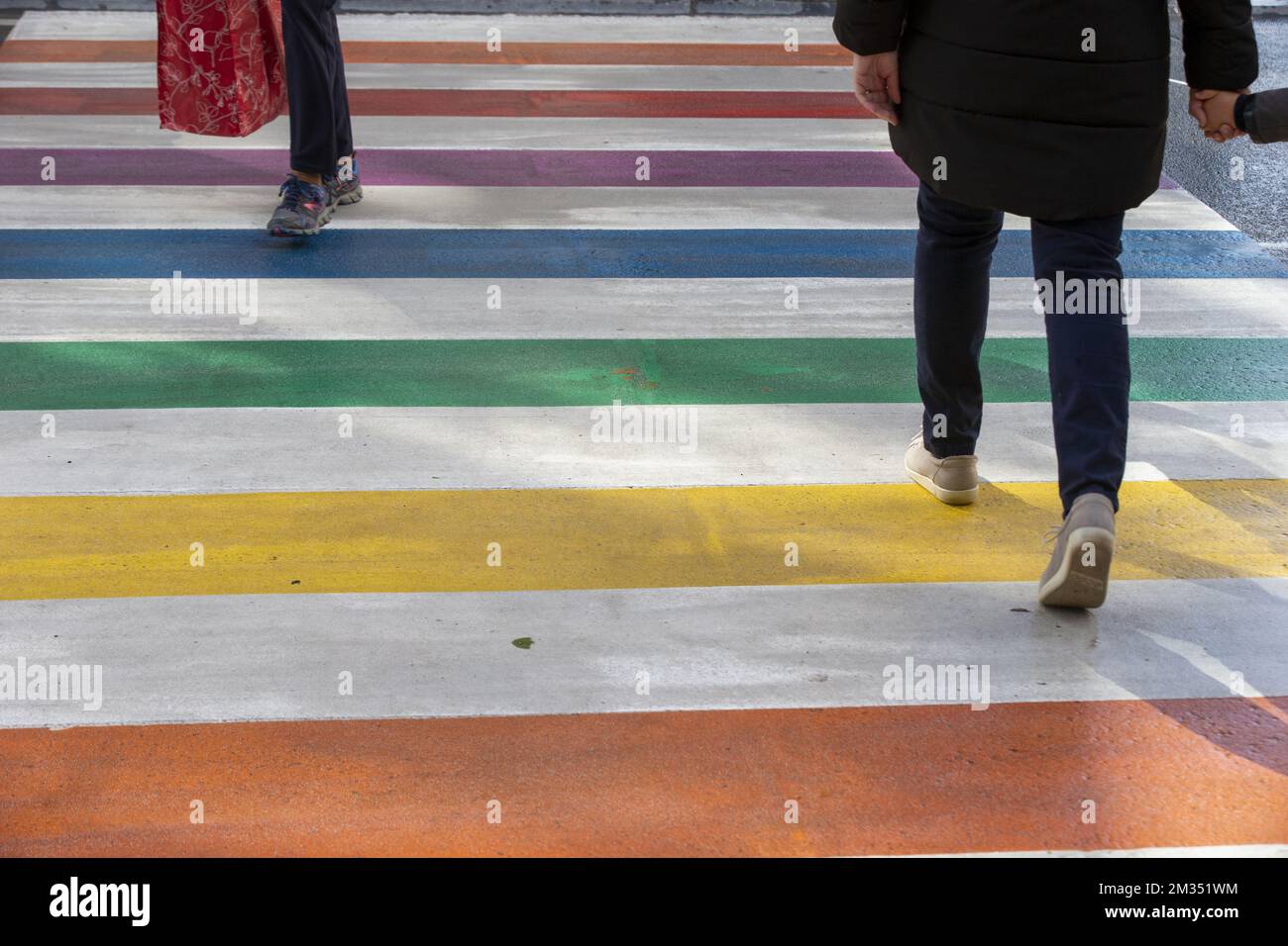 Illustration picture shows a pedestrian crossing in rainbow colors, to ...