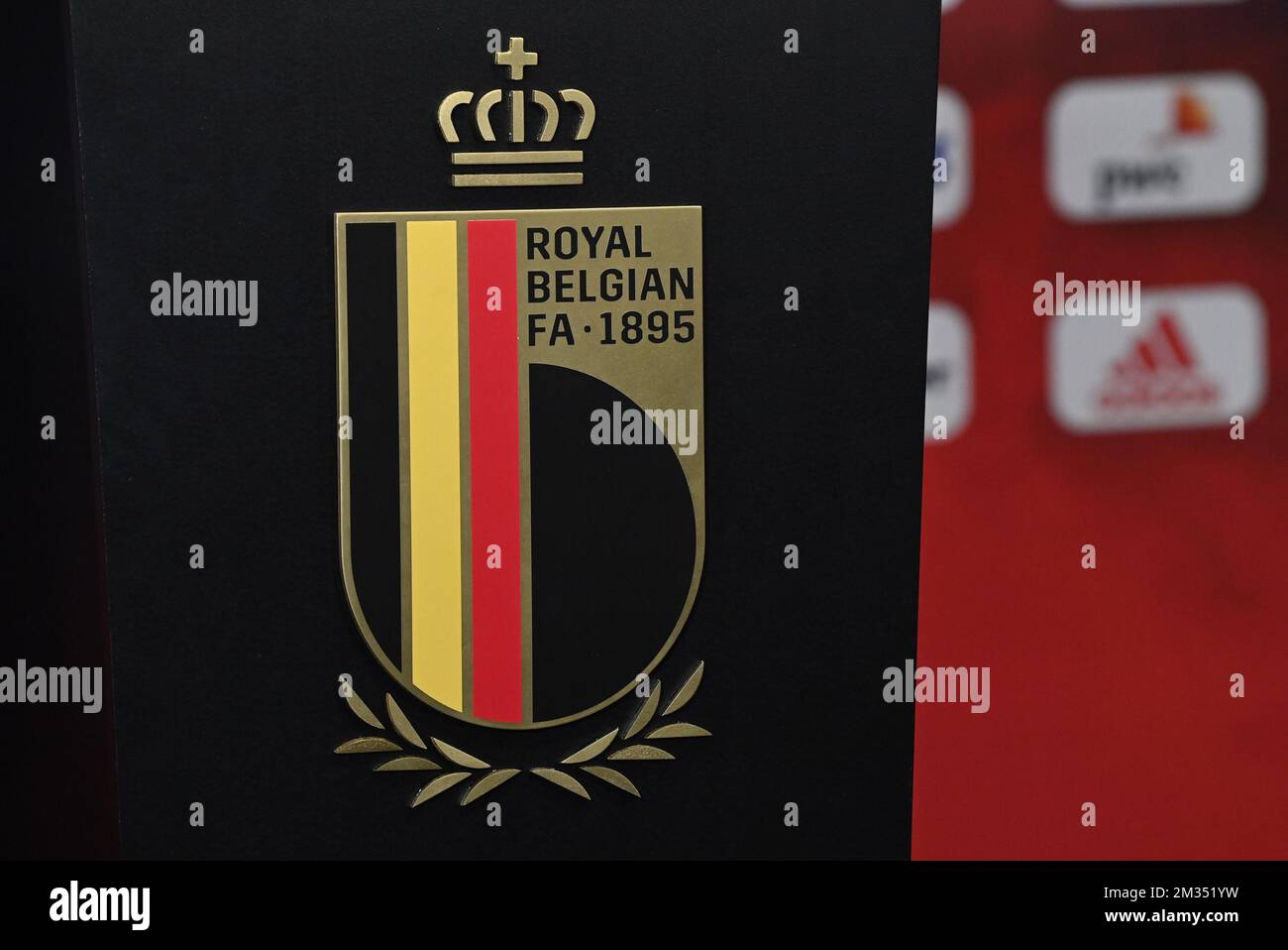 Illustration shows the logo of Belgian socvcer federation at a press ...