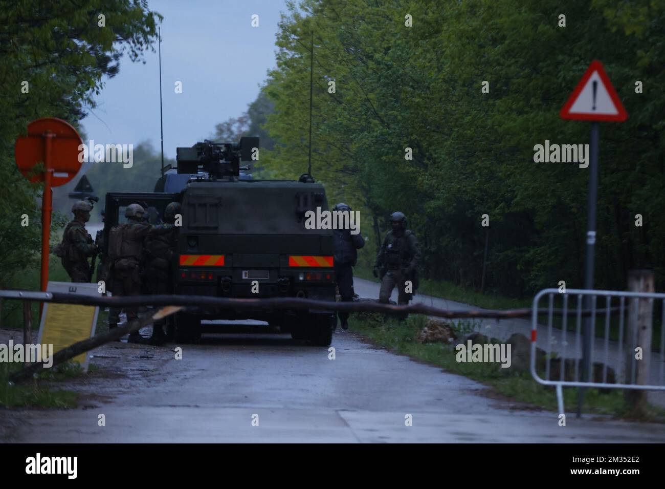 Illustration picture shows an army armoured truck and military special ...