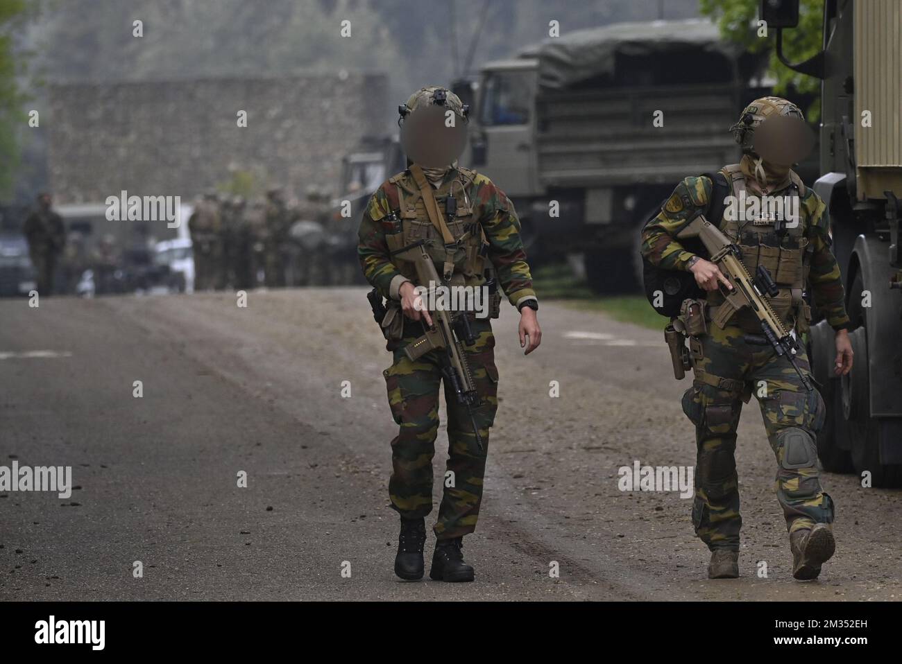 Illustration picture shows heavily armed soldiers at the entrance to ...