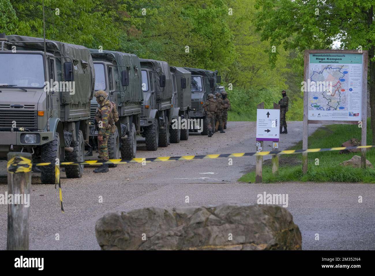 Soldiers leave the Nationaal Park Hoge Kempen in Maasmechelen, Saturday ...