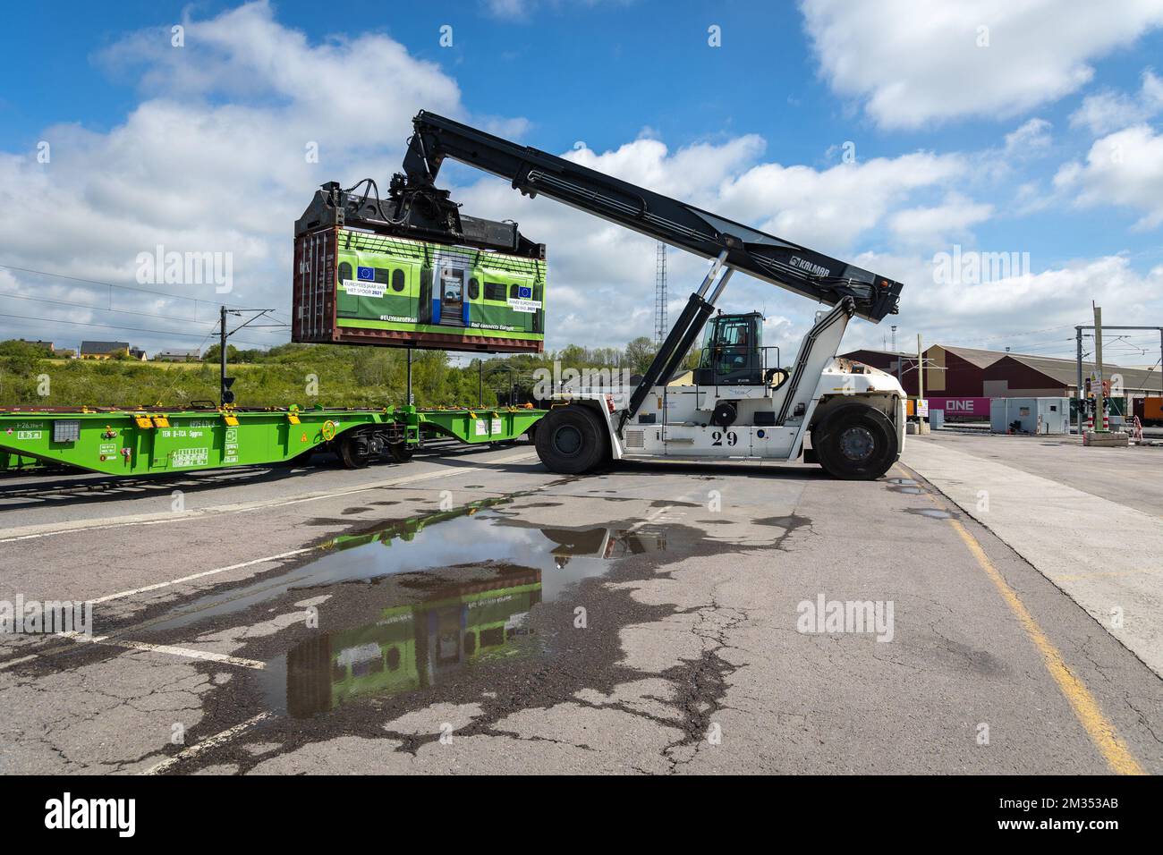 Illustration shows containers at the Athus transport terminal in marge ...