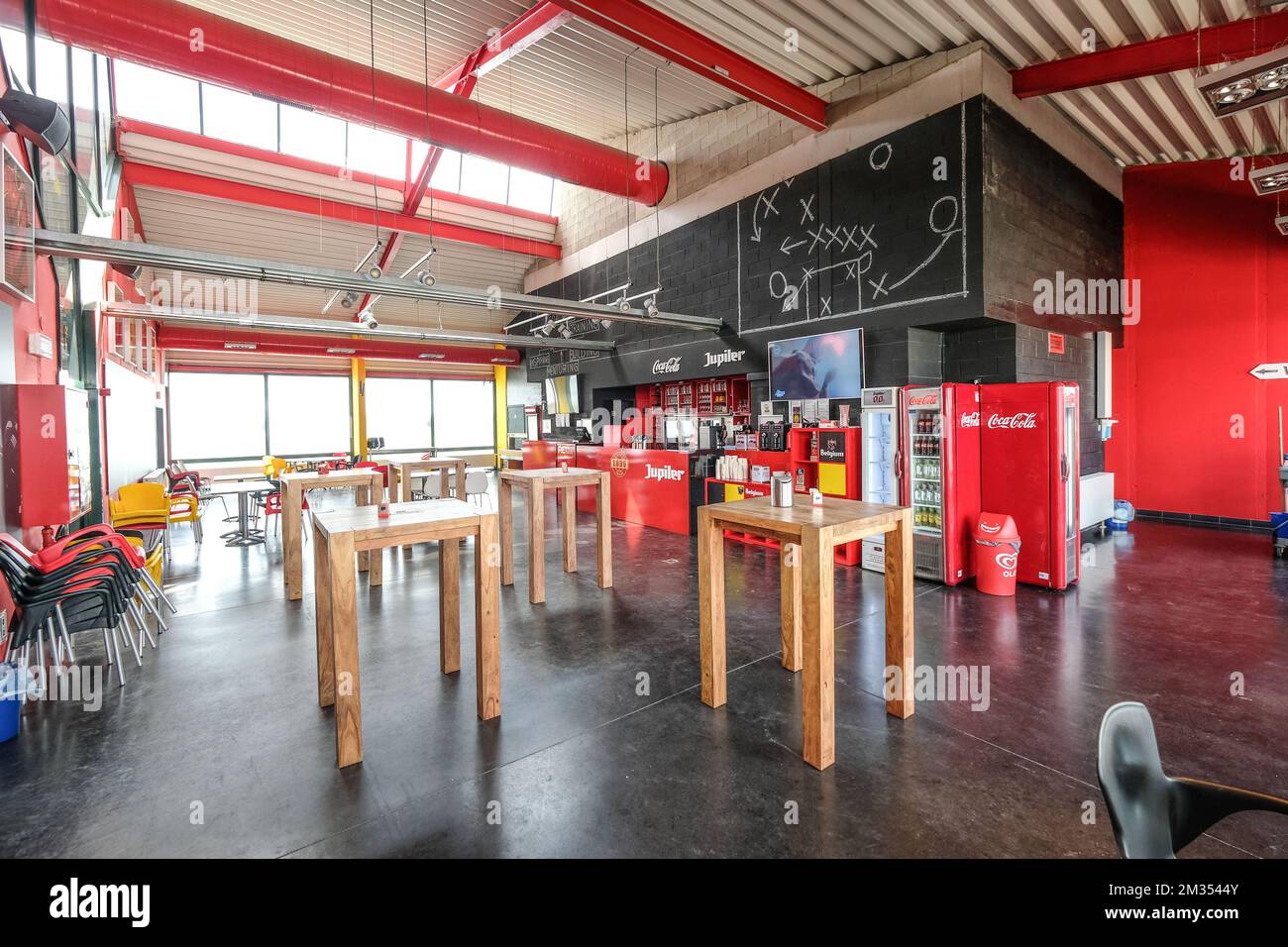 Illustration picture shows the press center at the Proximus Basecamp ...