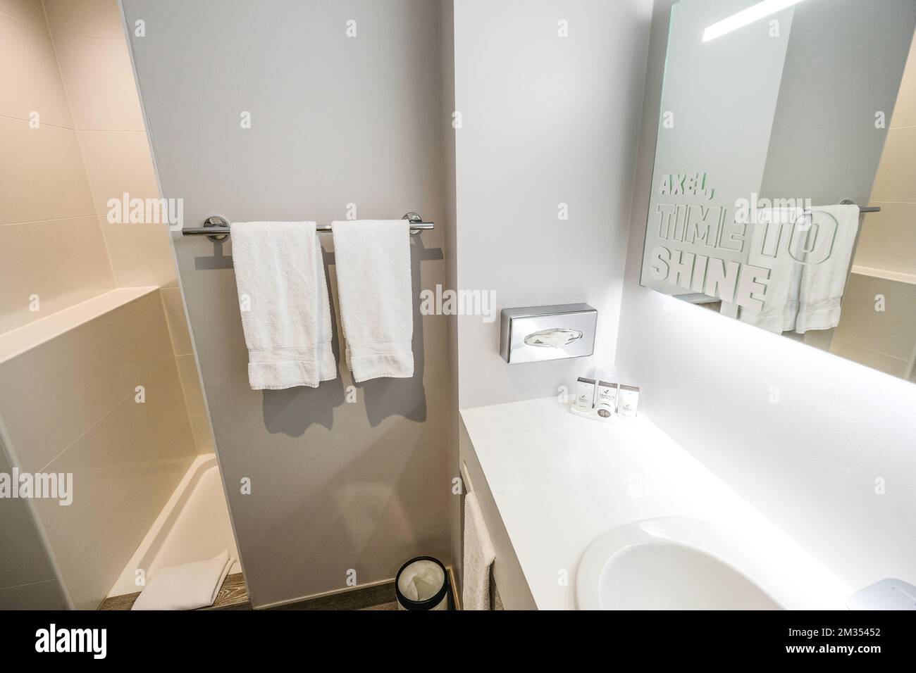 Illustration picture shows the bathroom of a room at the players' hotel ...