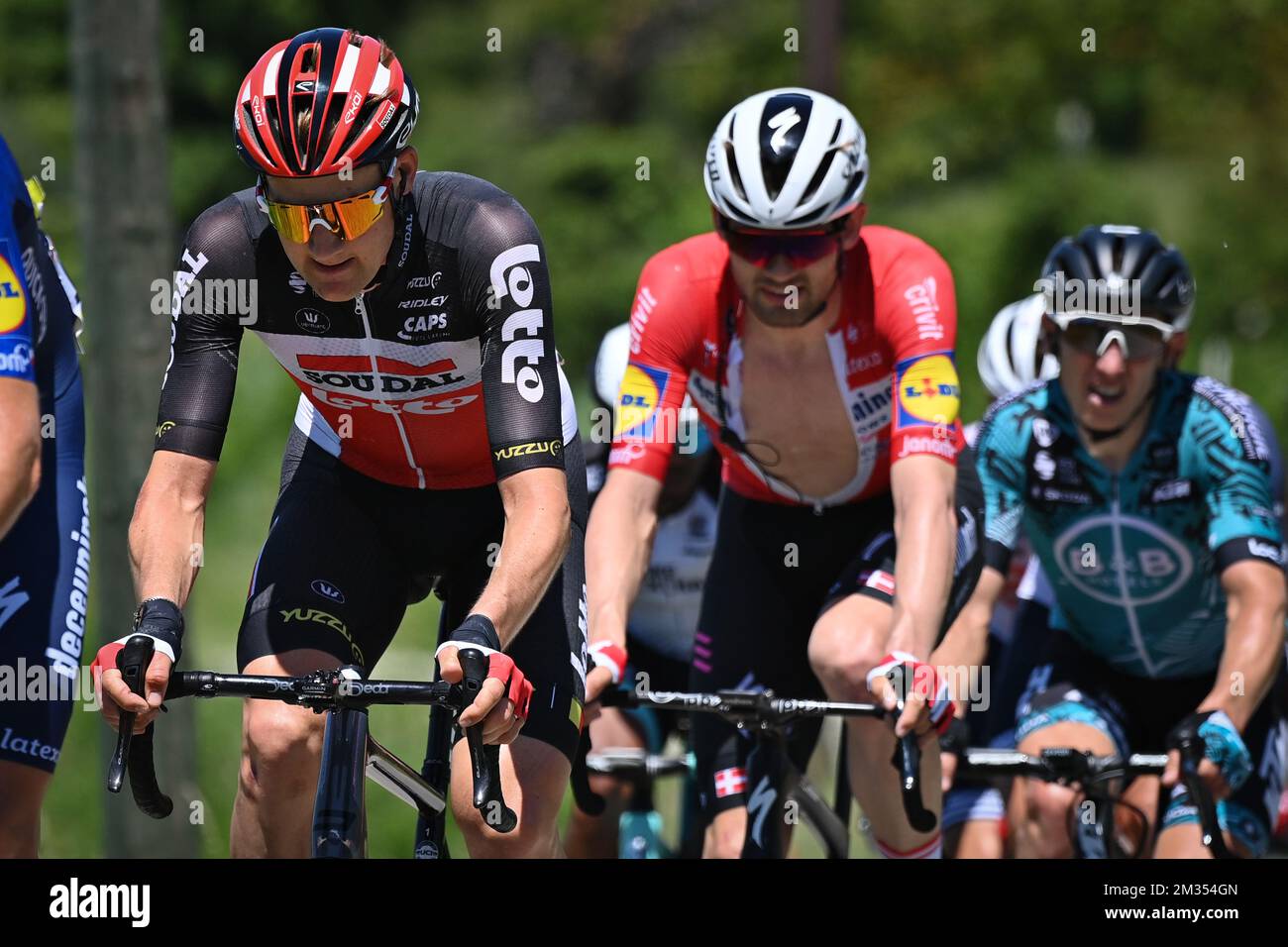 Belgian Tim Wellens of Lotto Soudal and Danish Kasper Asgreen of ...