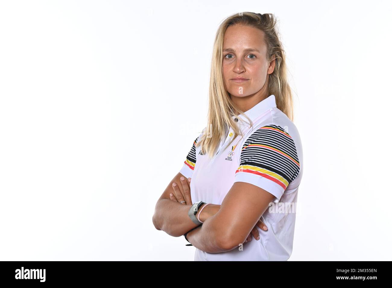 Belgian sailor Emma Plasschaert poses during a photoshoot for the ...