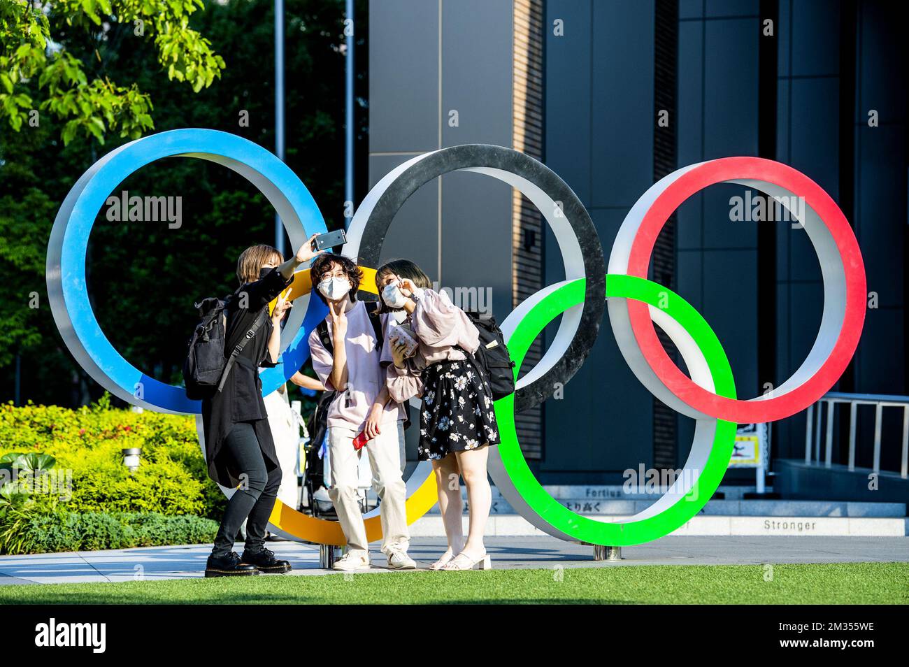 Illustration picture shows the Olympic Rings on the Olympic Square ...
