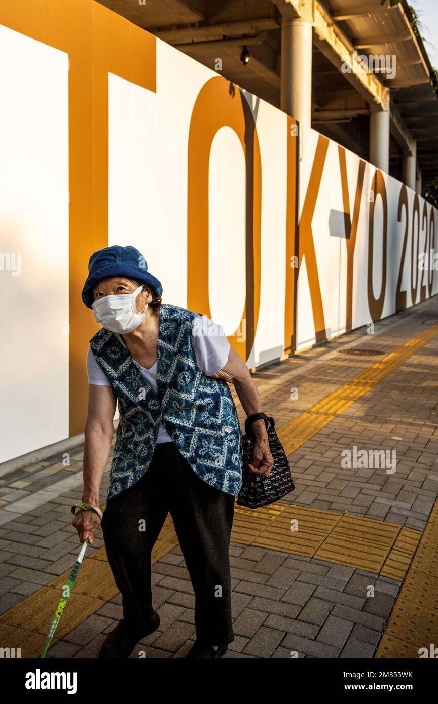 Illustration picture shows a Tokyo2020 sign at the Olympic Stadium ...