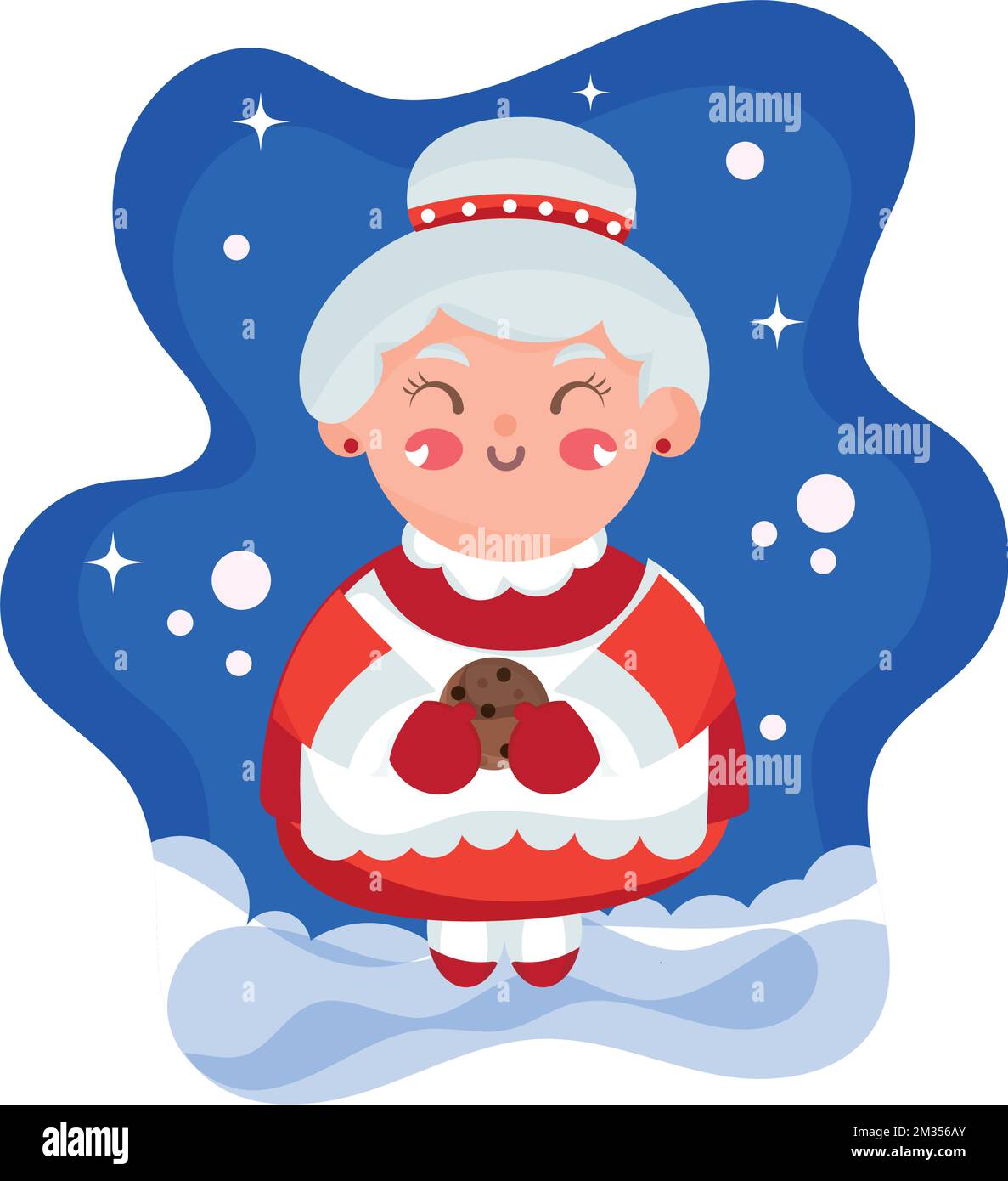 Isolated cute miss claus cartoon character on winter background Vector ...