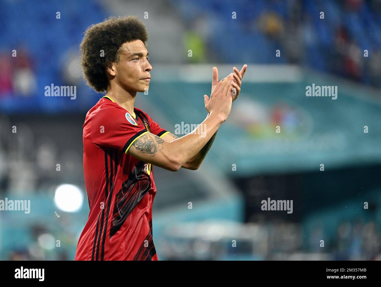 Belgium's Axel Witsel celebrates after winning a soccer game between ...