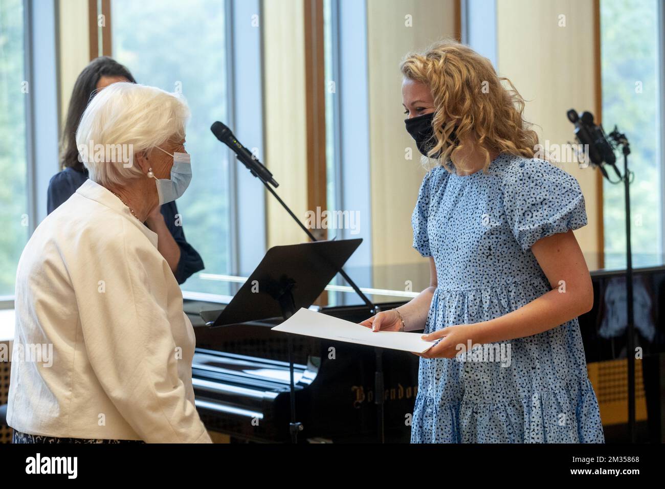 Queen Paola and Soprano Louise Kuyvenhoven pictured at a royal visit to ...