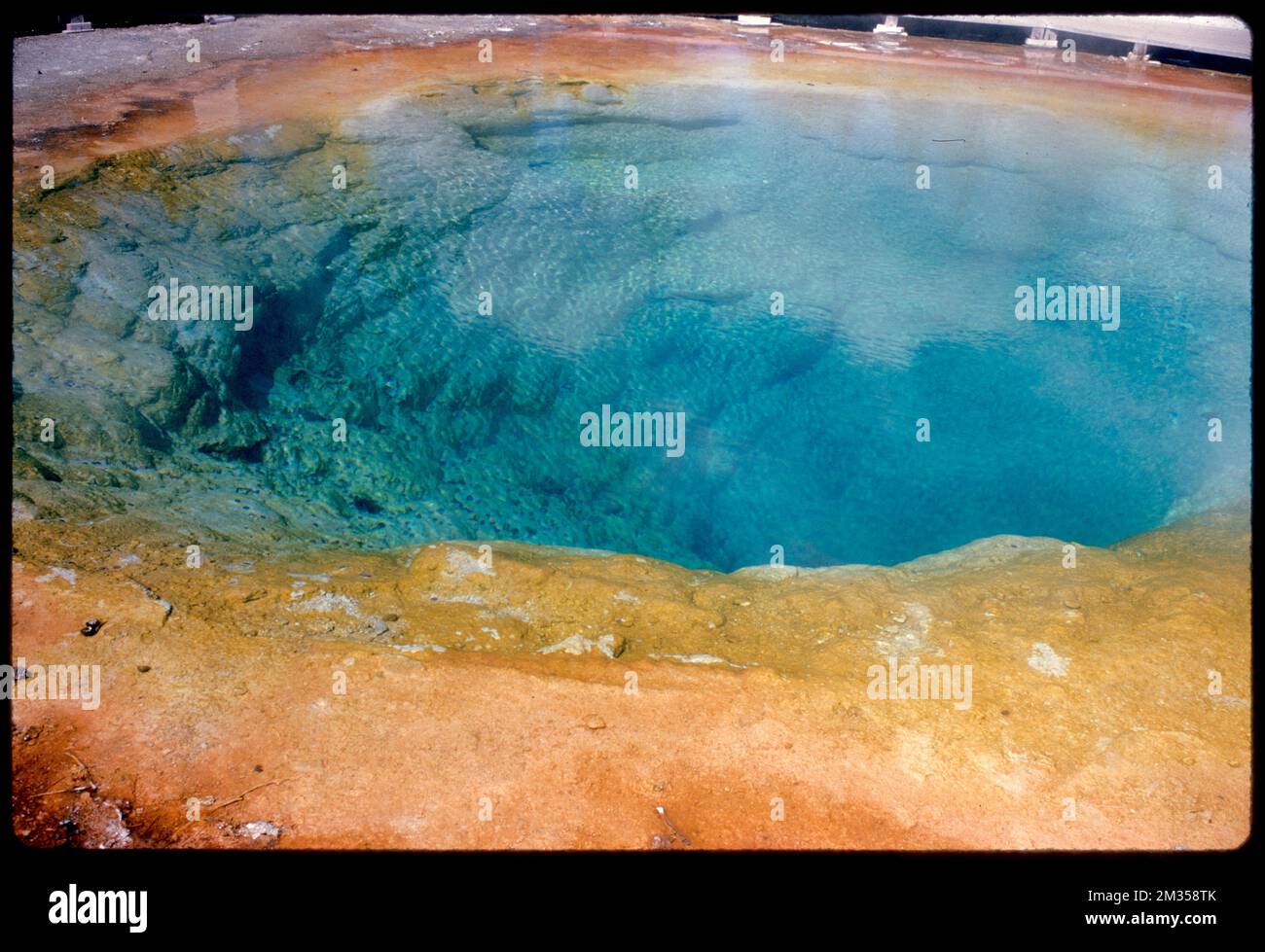 Grand Prismatic Spring with blue water, Yellowstone National Park ...