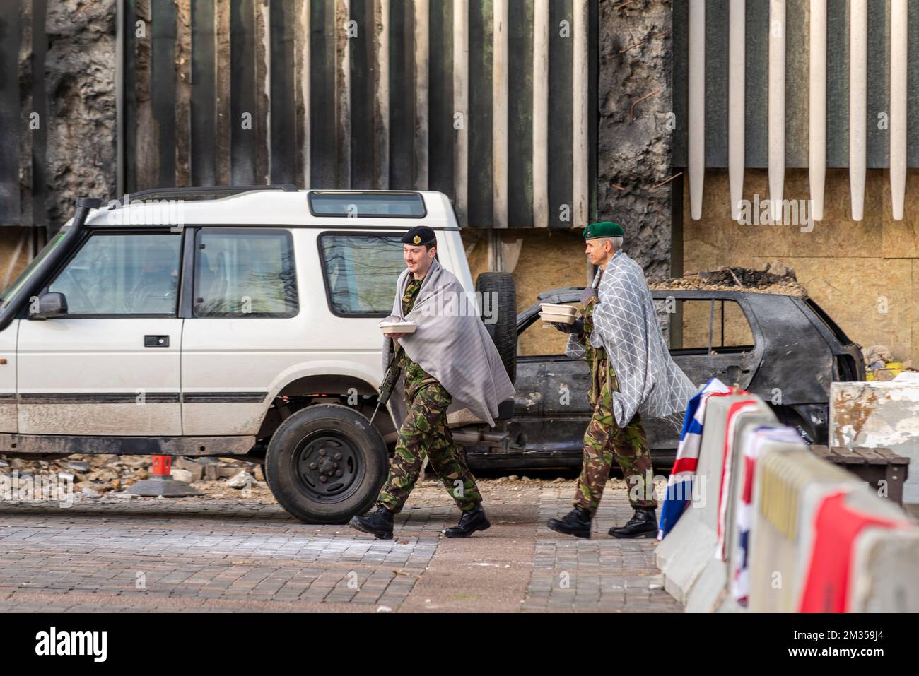 Actors as soldiers at lunch during filming for series 6 of Netflix The ...