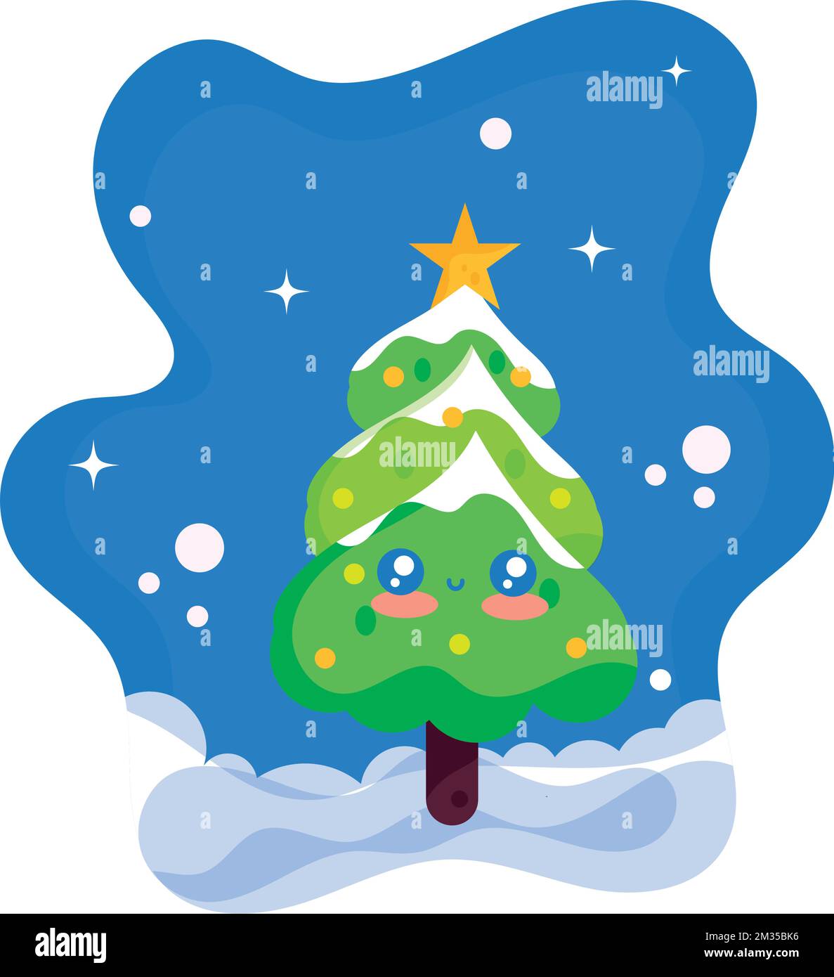 Isolated cute christmas tree cartoon character on winter background ...