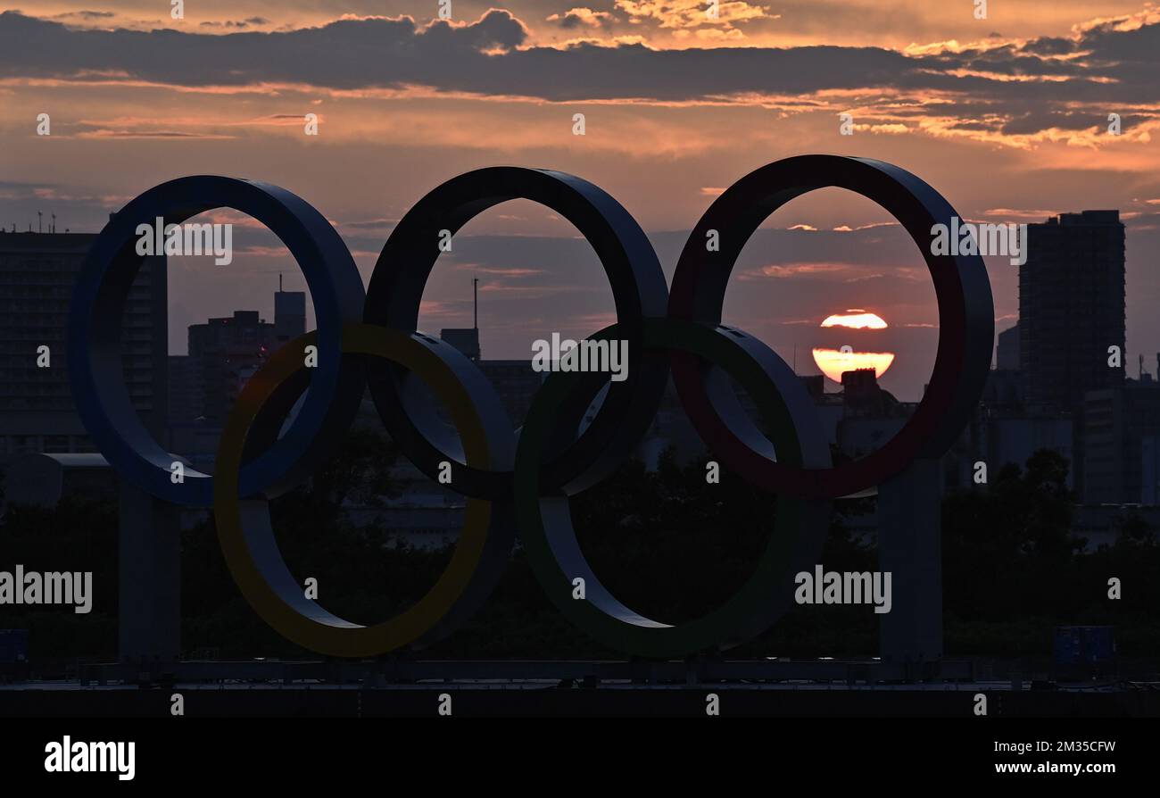 Illustration picture shows the Olympic Symbols, announcing the 'Tokyo ...
