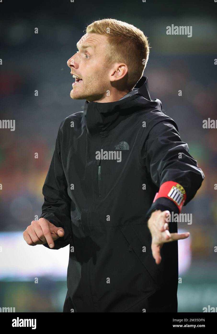 Charleroi's head coach Edward Still gestures during a soccer match ...