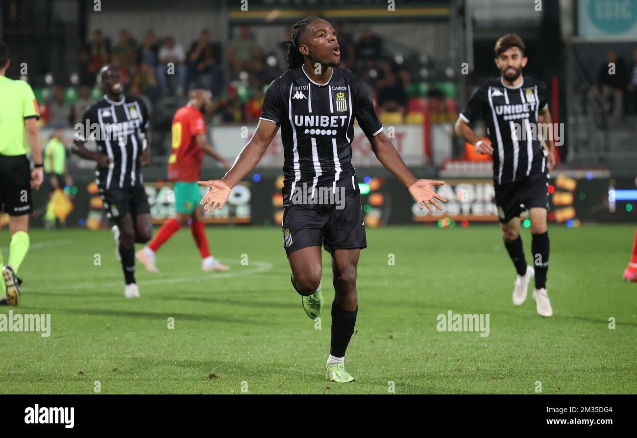 Charleroi's Joris Kayembe celebrates after scoring during a soccer ...